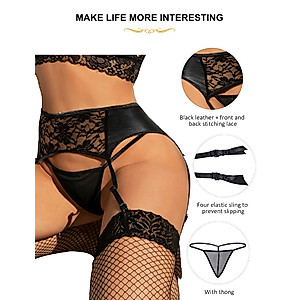 Lace Plus Size Garter Belt for Women Floral Black Sexy Lingerie Suspenders Panties with 4 Metal Clips for Stocking 3XL