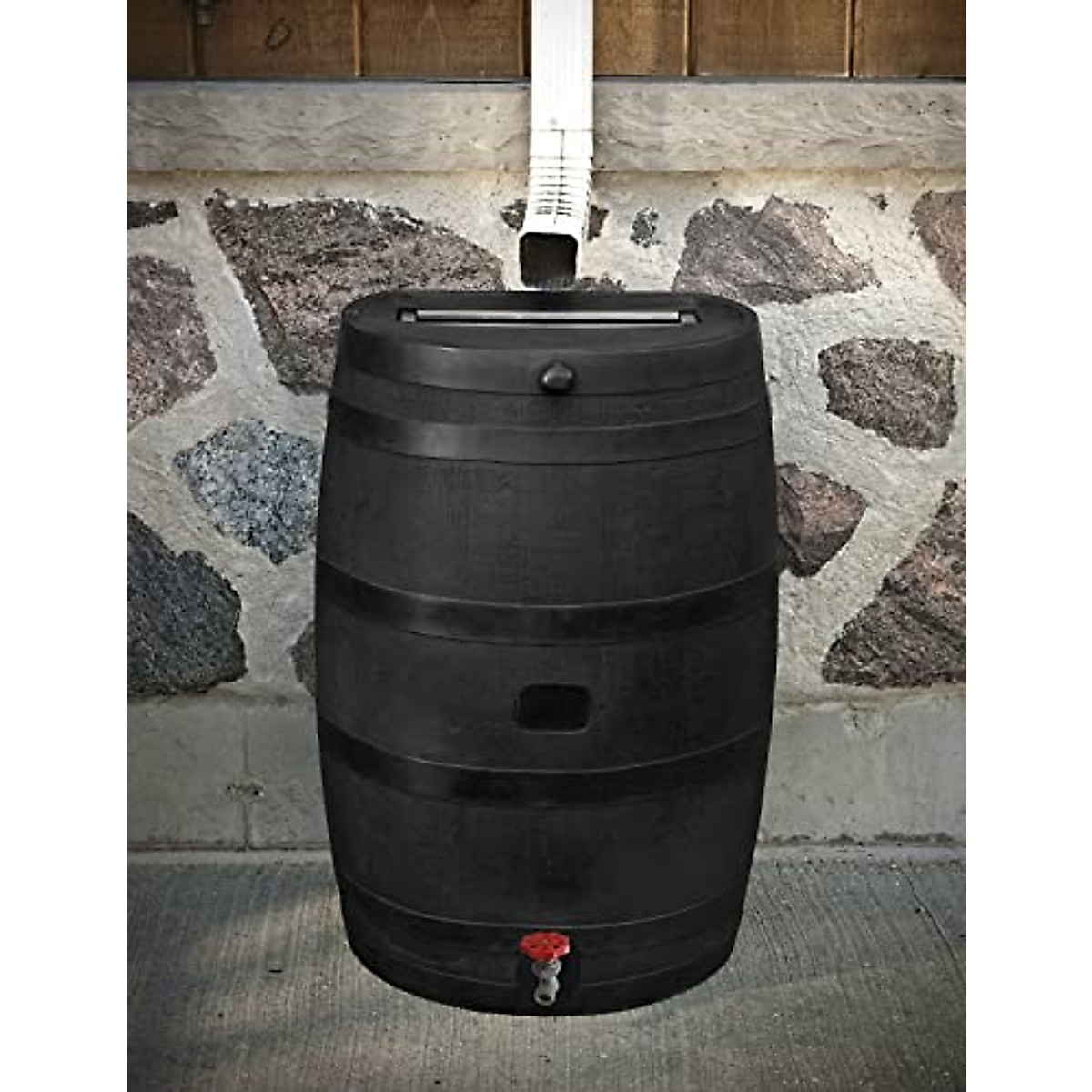 RTS Companies Inc Home Accents 50-Gallon ECO Rain Water Collection Barrel Made with 100% Recycled Plastic Spigot, Black