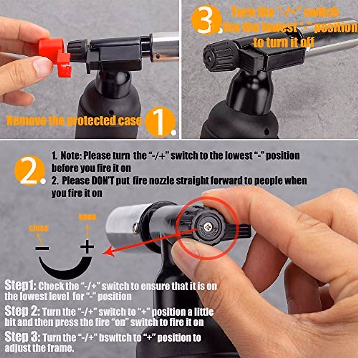 ofone Butane Torch, Refillable Kitchen Blow Torch Lighter, Cooking Culinary Torch with Safety Lock & Adjustable Flame for BBQ, Baking, Creme Brulee, Soldering, Camping