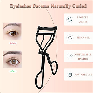 4Pcs Mascara Fan Brush Kit Eyelash Separator Tool Eyelash Curler Lash Wand Brush Fan for Natural Lifted Effects Eyelash Comb Eye Lashes Makeup Tools with 2 Silicone Refills Pads for Women Girls