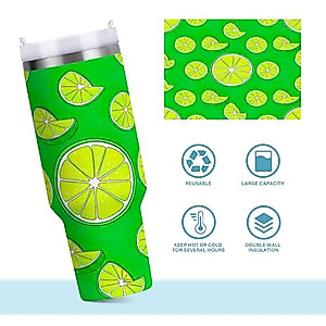 RPLIFE Sliced Limes Fun Green 40oz Tumbler with Handle, 30oz Tumbler, Coffee Tumbler