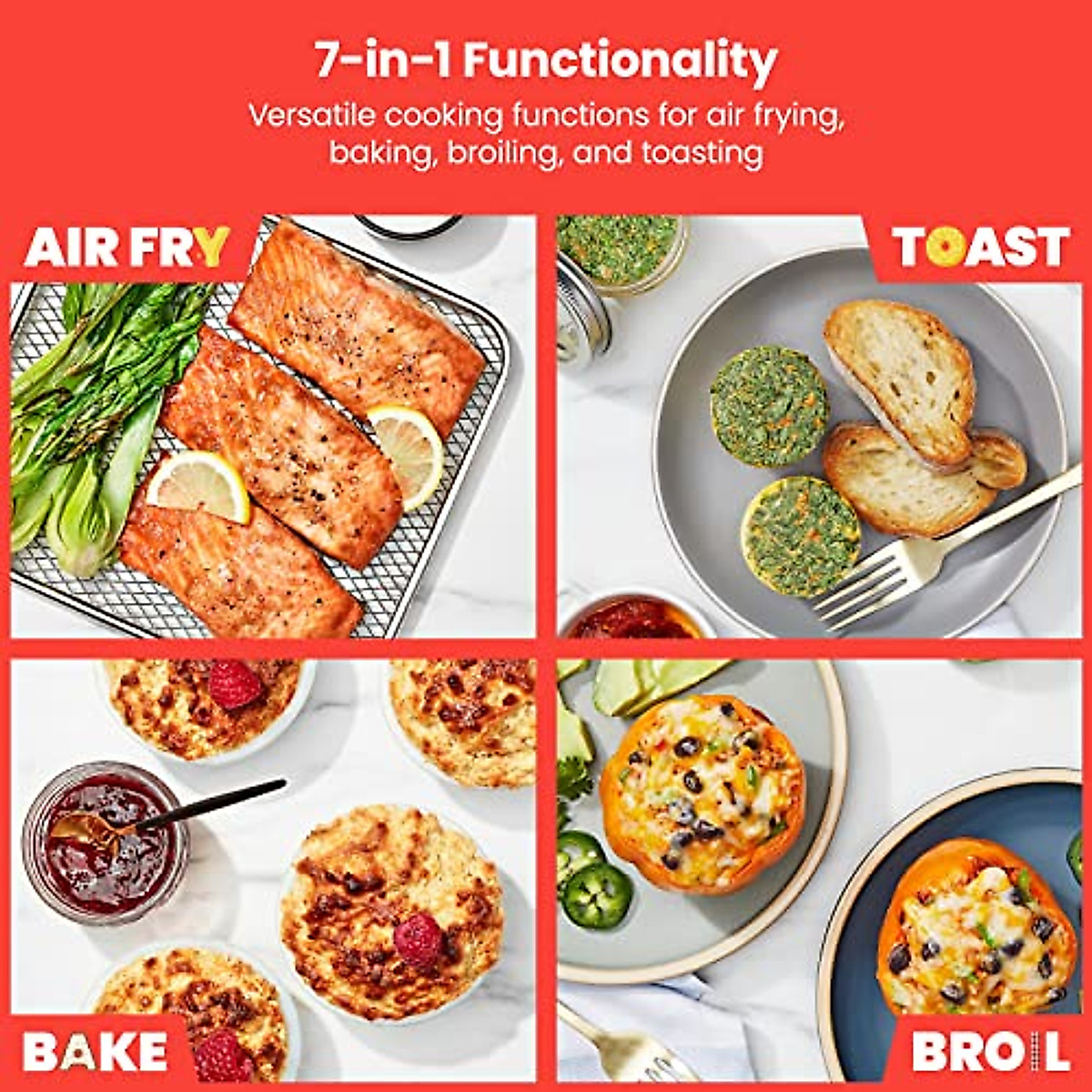 Chefman Air Fryer Toaster Oven Combo, 7-In-1 Convection Oven Countertop 20 Qt Oven Air fryer, Cook a 10 Inch Pizza, Air Fry 2 lb. of Chicken Wings, Toast, Broil, Auto Shutoff, Stainless