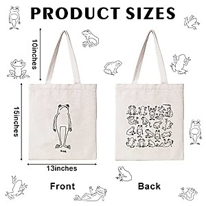 THEYGE Frog Tote Bag Cute Canvas Bag Aesthetic Funny Tote Bag For Women Frogs Tote Handbag Cotton Grocery Shopping Bag Beach Shoulder Bag