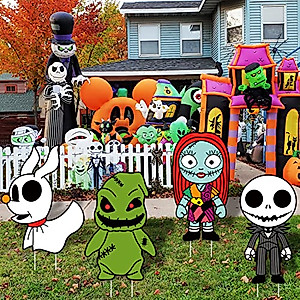 UUC 4PCS Christmas Outdoor Decorations Yard Signs Cute Large Christmas Yard Stake Signs with Jack Sally for Garden Lawn Party Prop Decor Outdoor Decor Party Supplies