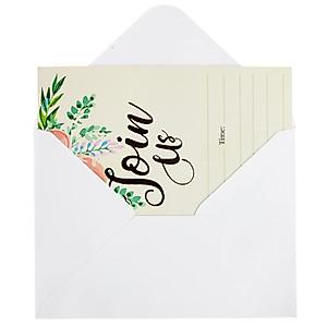 Juvale Invitation Cards - 50 Fill-In Floral Classy Cards with Envelopes. Great for Birthday, Bridal, Baby Shower and Wedding Invitations, 5 x 7 In, Postcard Style