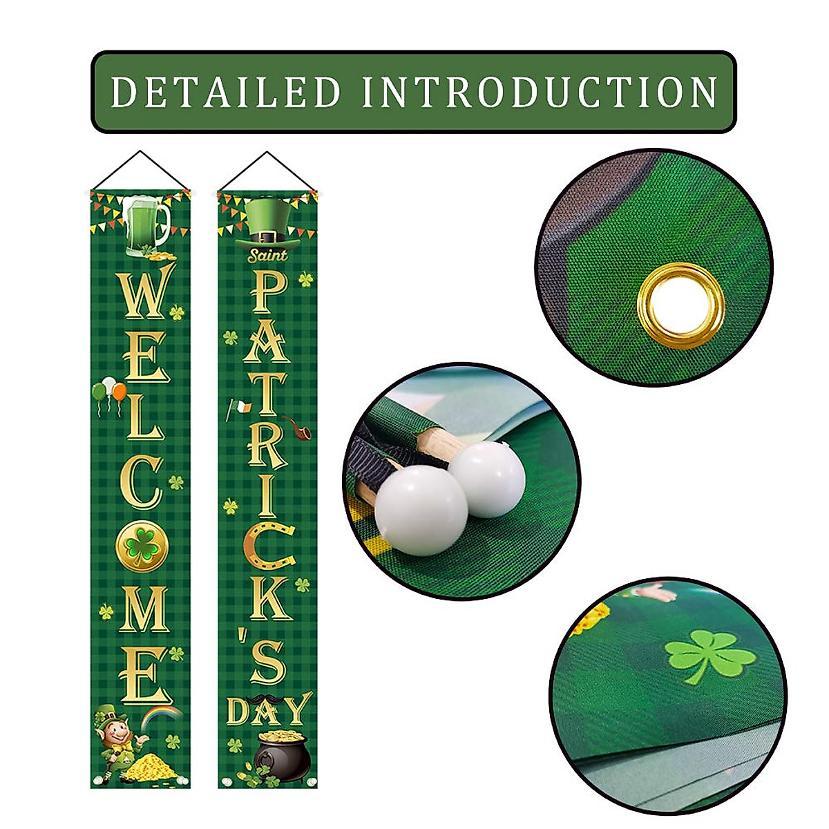 St. Patrick's Day Shamrock Porch Sign, Hanging Welcome Banner, St. Patrick's Day Decorations Outdoor Indoor, Home Party Hanging and Wall Decoration