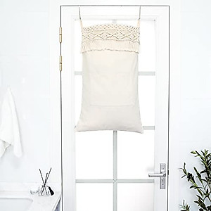 Mkono Macrame Hanging Laundry Hamper Bag Over The Door Organizer Laundry Bag Boho Decor Hanging Clothes Hamper for College Dorm Room Bathroom Home Travel Space Saving