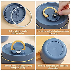 ArderLive Lunch Bento Box with Bag, Portable Leakproof Lunch Containers, 18/8 304 Stainless Steel Stackable Lunch Box for Adults, Picnic Work and Travel, 68 Oz, Blue