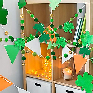 3 Pieces Pom Pom Garlands Felt Shamrock Clover Garlands Irish Wall Hanging Garlands Green Gold Felt Ball Garlands St. Patrick's Day Banner Decors for Irish St. Patrick's Day Indoor Outdoor Parties