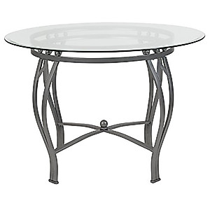 Flash Furniture Syracuse Round Glass Dining Table with Metal Frame, 42 in, Clear/Silver