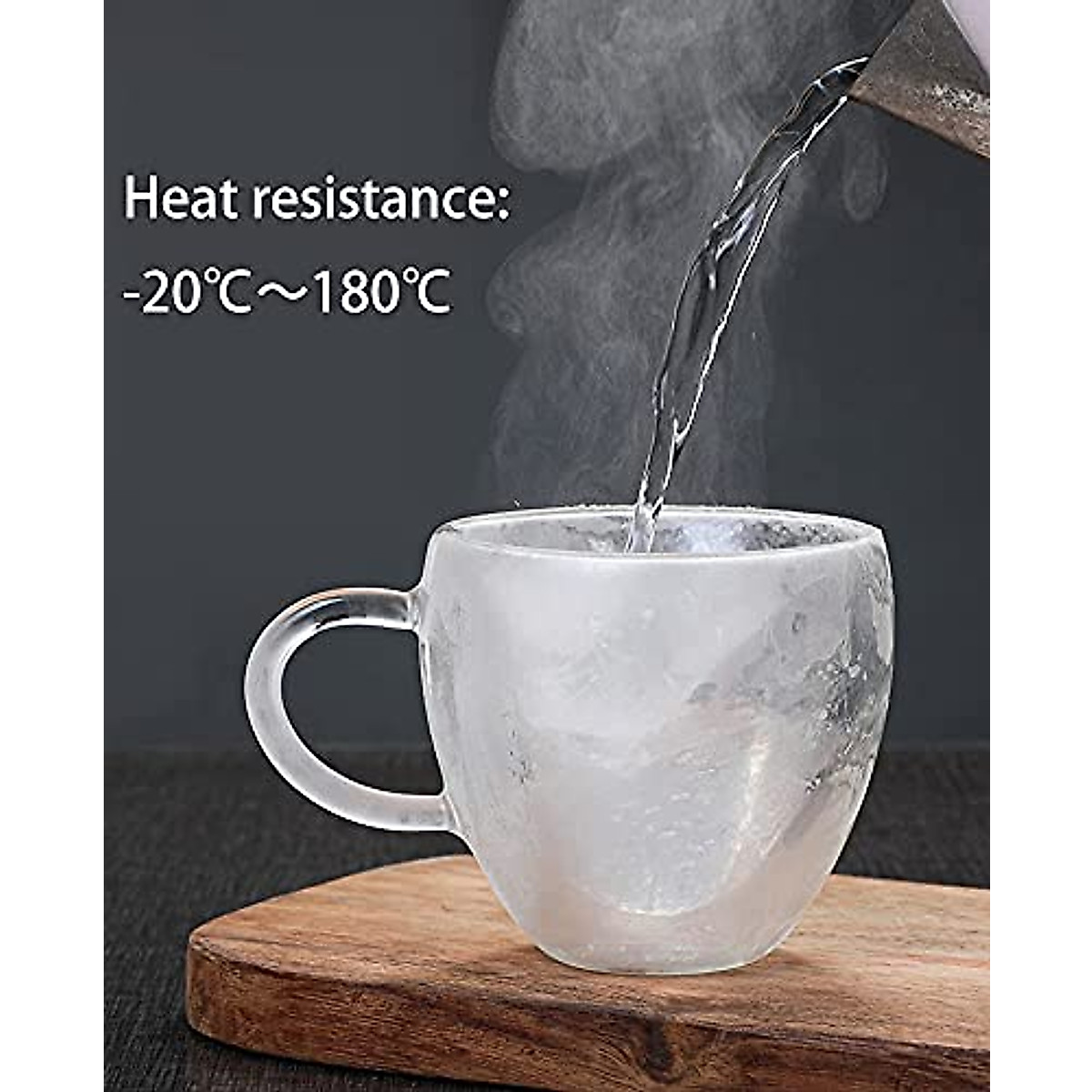 PCduoduo Heart Shaped Cup，Heat resistant creative double layer heart cup cup clear glass milk cup tea milk cup cup coffee cup (8oz/240ML)