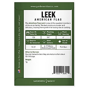 Leek Seeds for Planting Heirloom - American Flag, Non-GMO Vegetable Variety- 1 Gram Seeds Great for Summer Gardens by Gardeners Basics