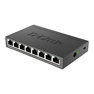D-Link Ethernet Switch, 8 Port Gigabit Unmanaged Metal Fanless Desktop or Wall Mount Design (DGS-108), Black