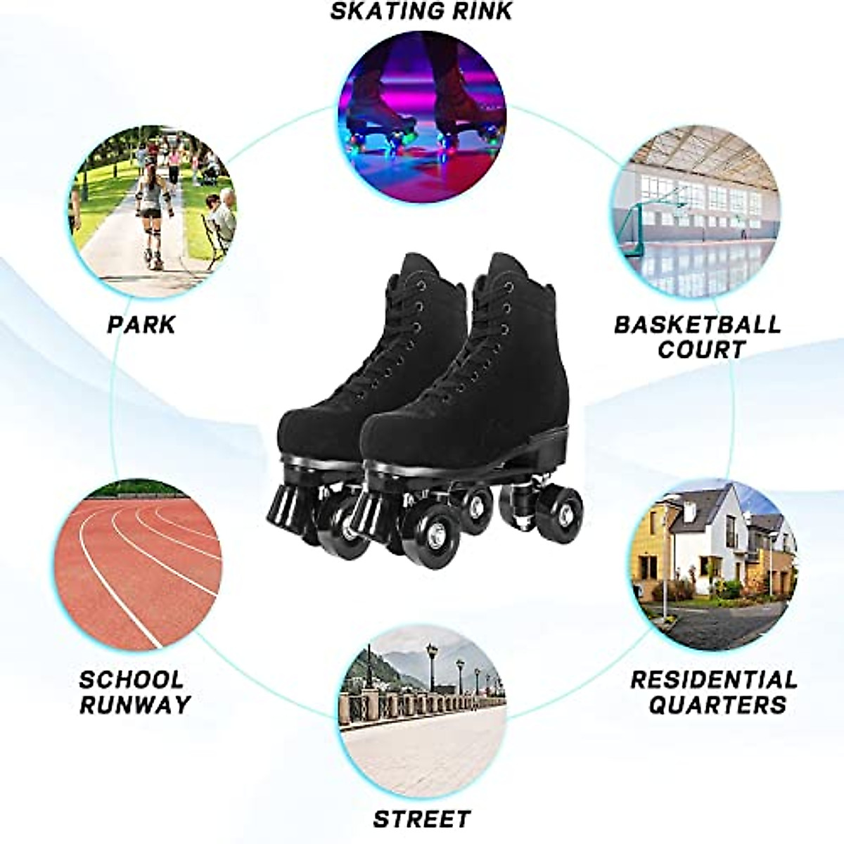 Roller Skates for Women with Suede High-top Double Row Rollerskates, Unisex-Adult Derby Skate for Beginner,Fast Braking Rink Skates