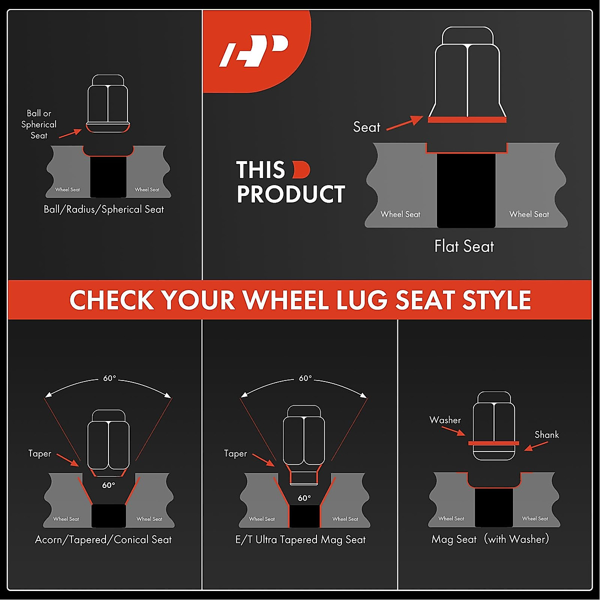 A-Premium M12-1.50 Wheel Lug Nuts Compatible with Ford Focus Dodge Grand Caravan Charger Chrysler Town & Country Honda Passport Front or Rear 10-PC Set