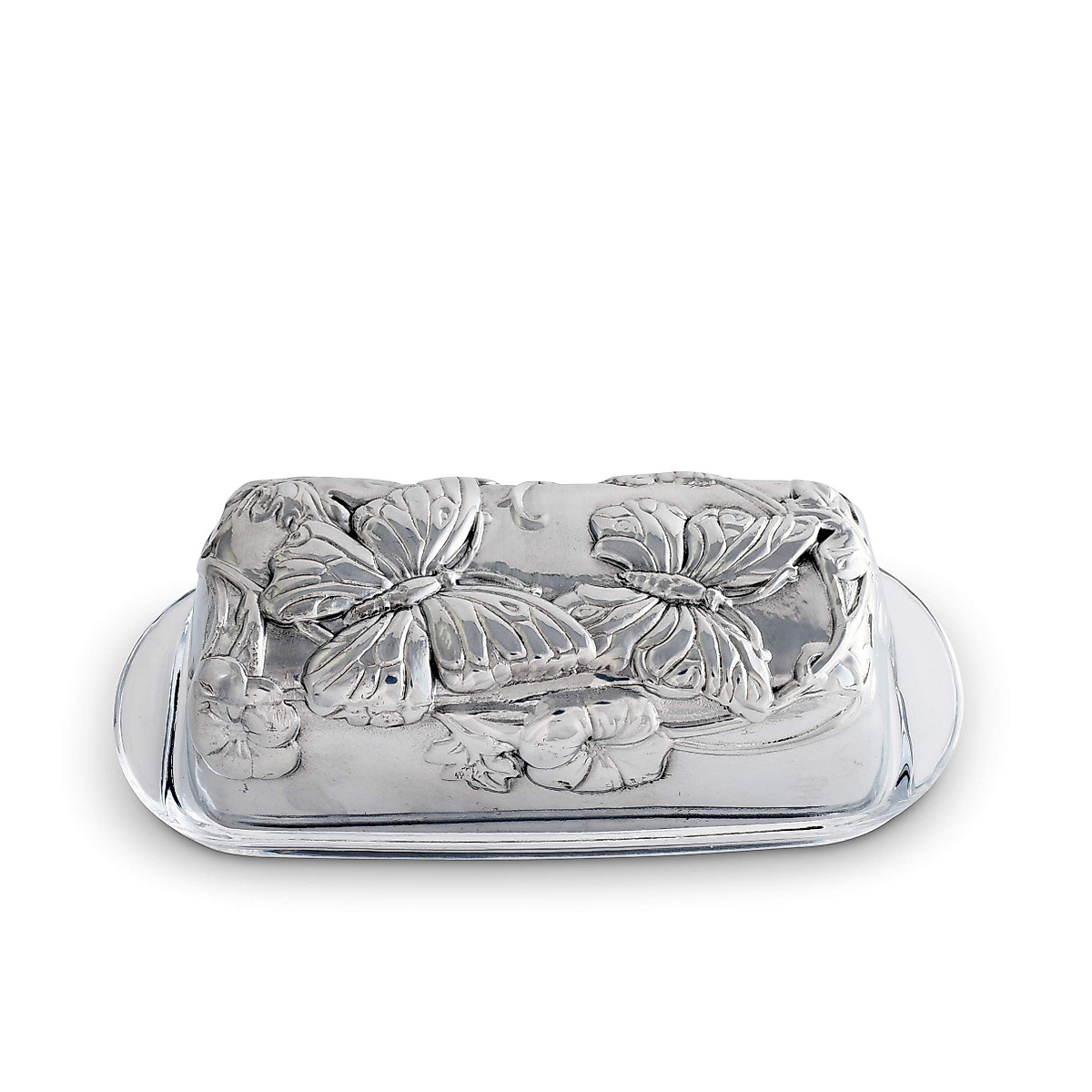 Arthur Court Designs Aluminum Butterfly Covered Butter Cream Cheese Dish Container Keeper with Glass Dish 7 inch Long