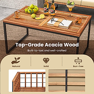 Tangkula Acacia Wood Outdoor Sofa Set, 4 Pieces Outdoor Furniture Set with Heavy Duty Metal Frame, Soft Seat & Back Cushions, for Balcony, Porch, Backyard or Poolside (1, Beige)