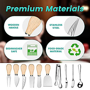 LifeMusican Wooden Cheese Spreader Knive Set,Wood Handle Butter knives For Cheese Charcuterie Board Accessories Kit, Mini Cheese Knife Slicer With Tongs, Spoons, Forks,Honey Dipper (23 Pack)