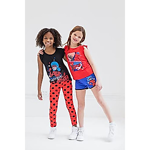 Miraculous Ladybug Cat Noir Big Girls 4 Piece Outfit Set: T-Shirt Tank Top Legging Shorts Black/Red 14-16