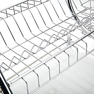 MengK 2 Tier Dish Drying Rack Drainer Stainless Steel Kitchen Cutlery Holder Shelf