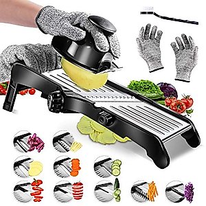 Masthome Mandoline Food Slicer, Adjustable Stainless Steel Vegetable Slicer for Cheese, Zucchini, Carrots, Fruits, Vegetable Chopper with Cleaning Brush and Gloves