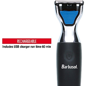 Barbasol Rechargeable Electric Wet and Dry Single Blade Shaver with Stainless Steel Blades and Adjustable Beard Trimmer Attachment