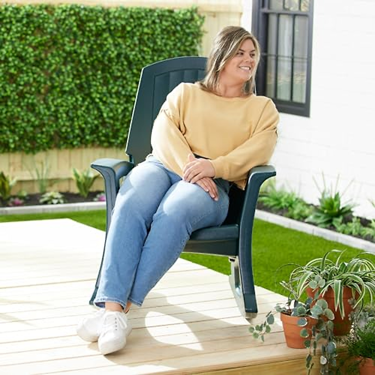 Semco Rockaway Heavy-Duty All-Weather Low Maintenance Easy Assembly Plastic Outdoor Rocking Chair for Deck and Patio, Green (4 Pack)