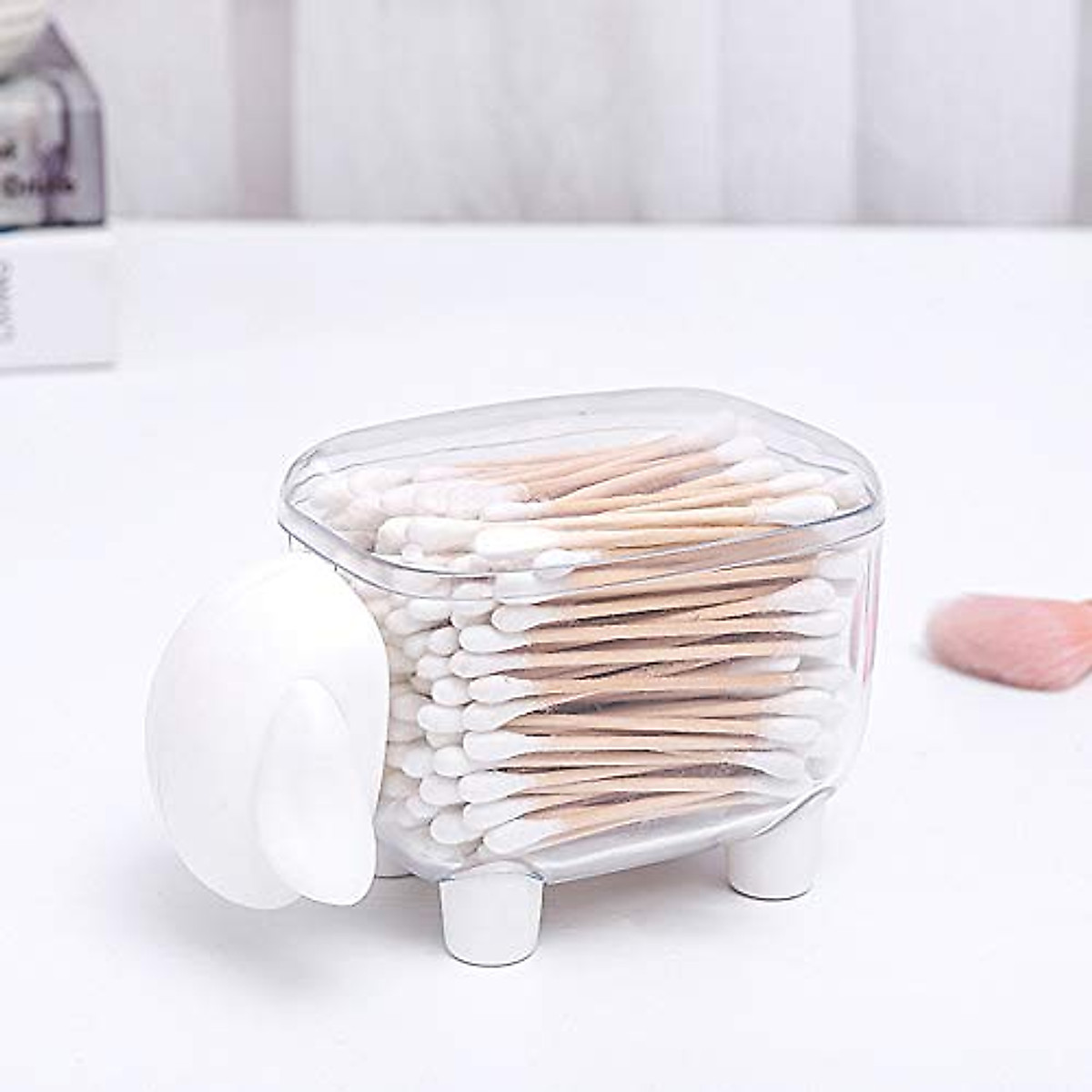 Cute Qtip Holder Dispenser, 2Pcs Cartoon Sheep Shape Cotton Swab Storage Box Cotton Balls Holder Bathroom Vanity Storage Canister(White)