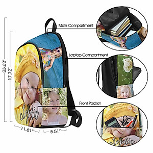 M YESCUSTOM Personalized Casual Backpack with Photos Customized Name Children School Bookbags for Kids Teen Audlt, Knapsack Lightweight Travel Daypack Bag for School College Camping