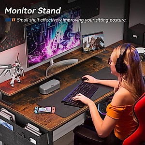KKL 55 inch L Shaped Computer Desk with USB Charging Port & Power Outlet, L-Shaped Corner Desk with 4 Tier Drawer & Monitor Shelf for Home Office Workstation, Modern Style Writing Table, Vintage