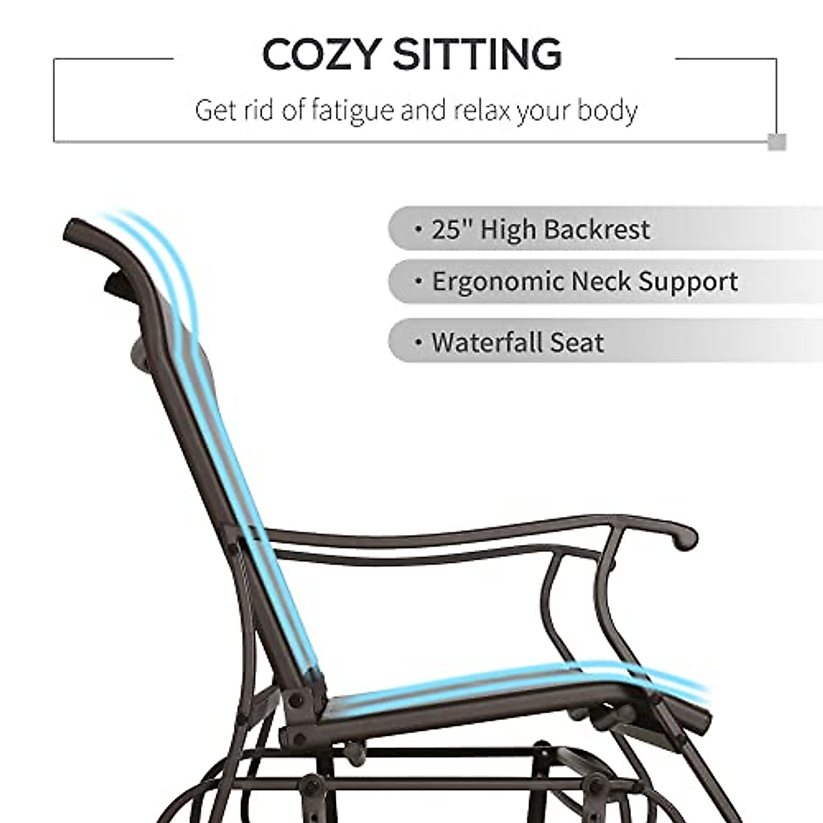 Outsunny 2-Person Outdoor Glider Bench，Patio Glider Loveseat Chair with Powder Coated Steel Frame，2 Seats Porch Rocking Glider for Backyard, Lawn, Garden and Porch, Mixed Grey