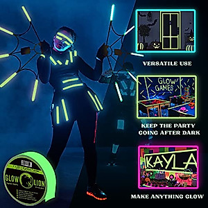 Glow Lion Glow in The Dark Tape Outdoor & Indoor for Safety, Decals & Decorations — 30' x 1'' roll of Vinyl Green Fluorescent Adhesive Tape, Waterproof & photoluminescent, Sticks to Walls & Stairs