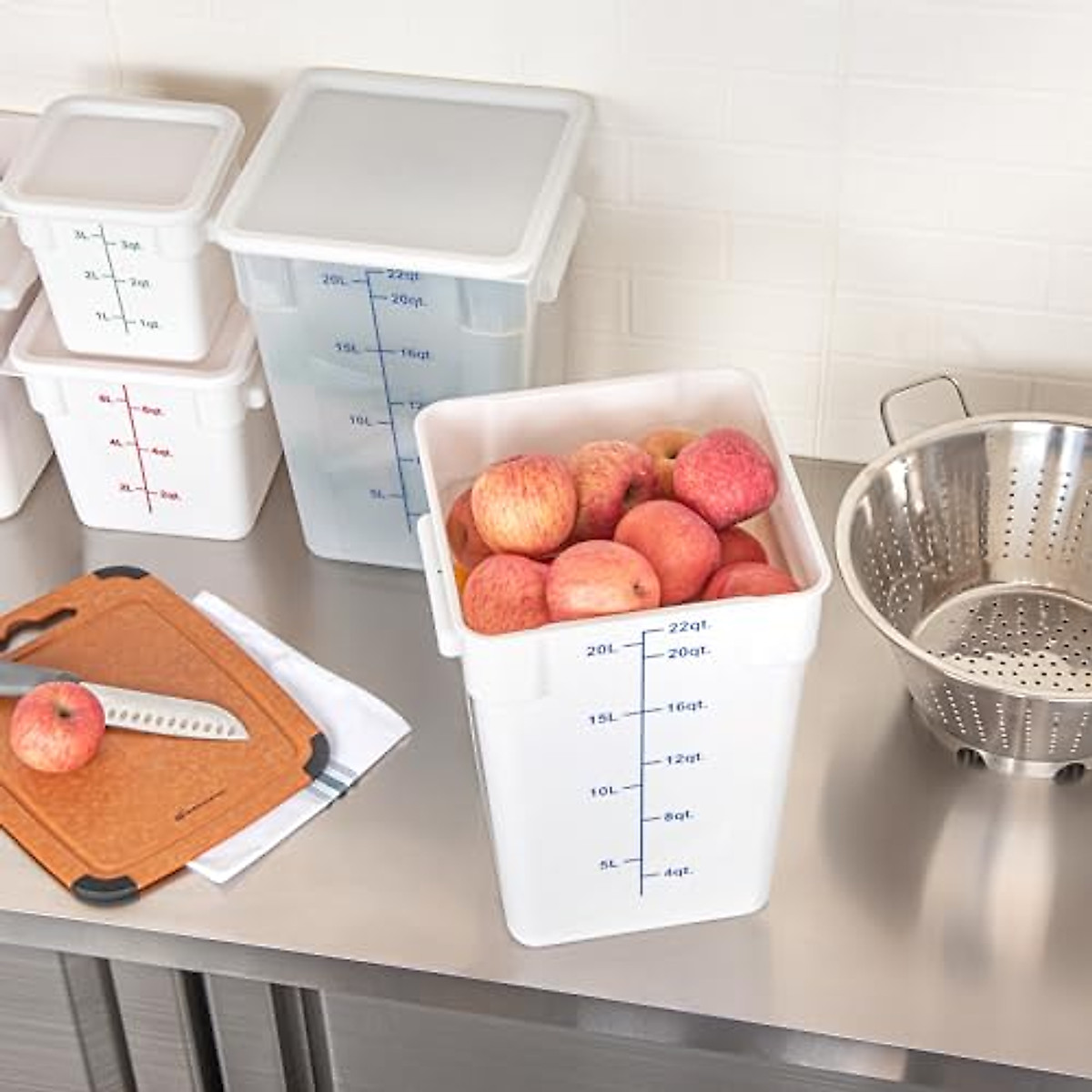 Restaurantware - Met Lux 22 Quart Food Storage Container, 1 White Storage Container - Lids Sold Separately, Blue Volume Markers, Dishwashable Container, Side Handles, For Storing Foods