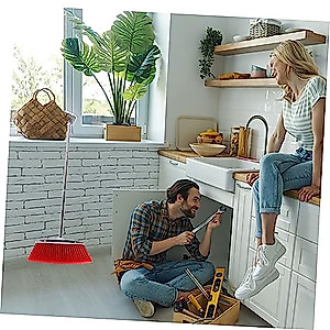 TOKIDNY Home Cleaning Supplies Handle Broom Cleaning Broom Office Cleaning Supplies Floor Broom Commercial Angle Broom Floor Sweeping Broom Floor Scrub Brush Home Broom Stainless Steel Red