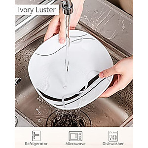 VEWEET Fionaglas 30-Piece Dinnerware Set Ivory White Opal Glassware, Break Resistant Dinner Sets with Dessert Plates/Soup Plates/Dinner Plates/Cups/Saucers Service for 6