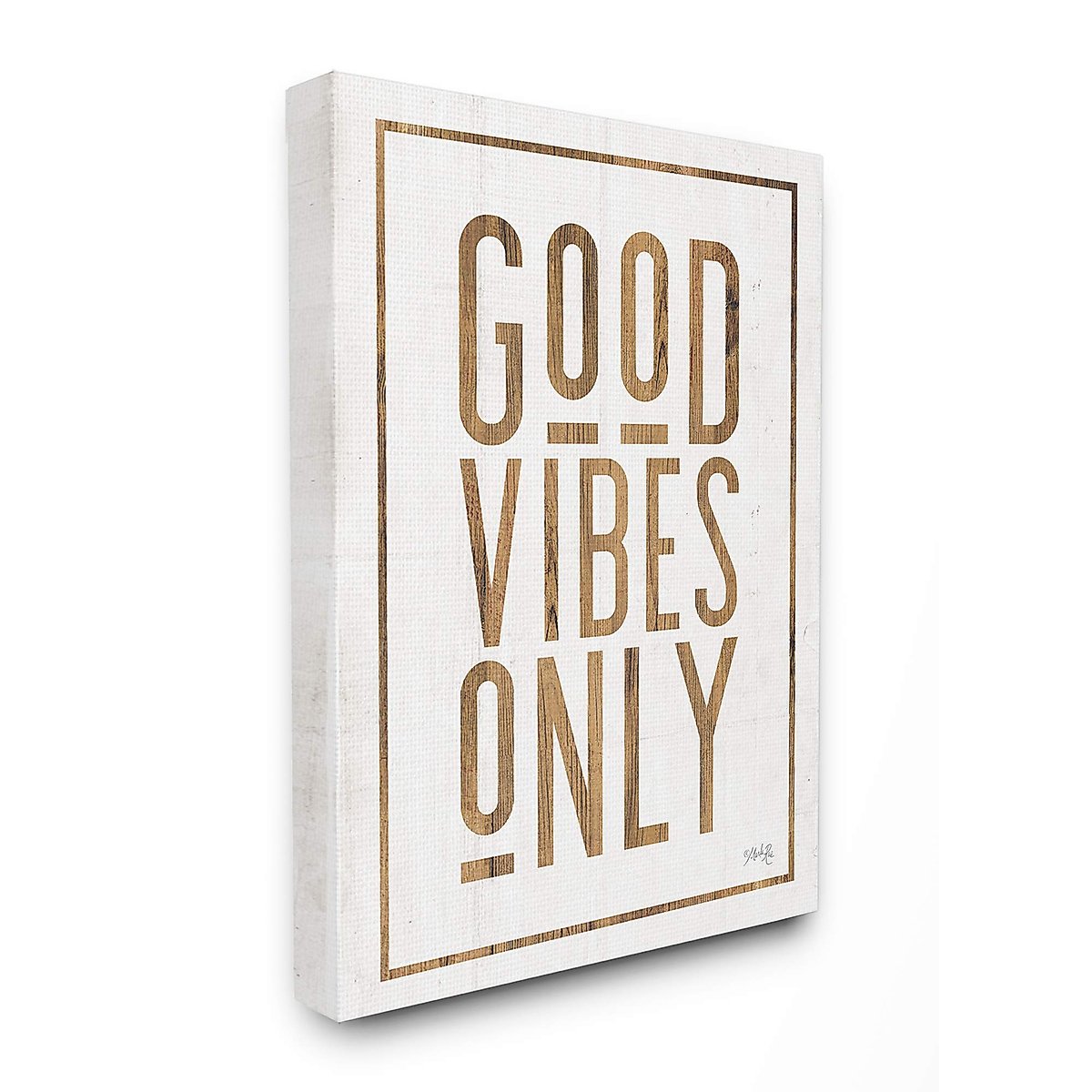 Stupell Industries Good Vibes Only Rustic White and Exposed Wood Look Sign Canvas Wall Art, 16 x 20, Multi-Color
