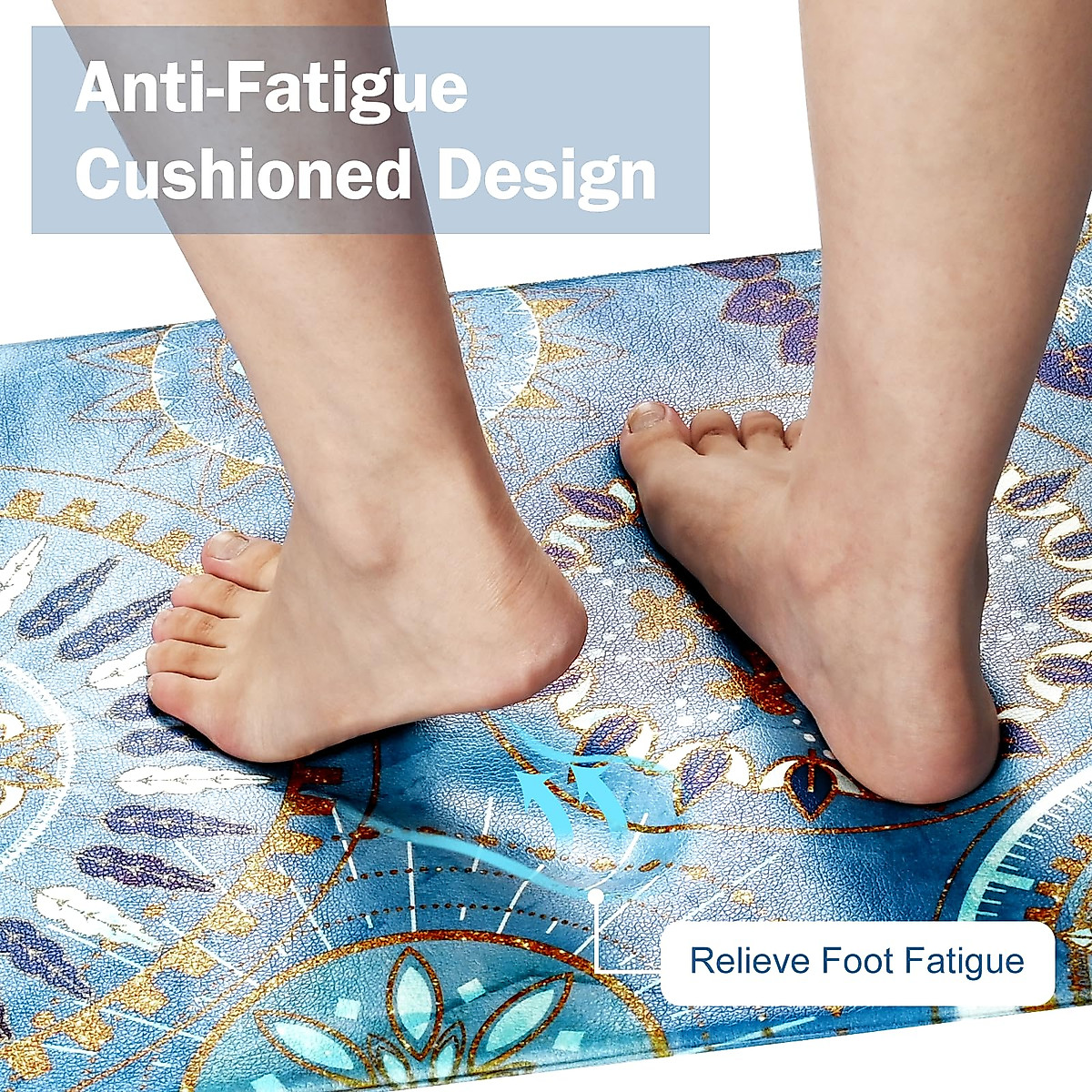 FRAMICS Boho Kitchen Rugs and Mats Cushioned Anti-Fatigue Kitchen Rug, Waterproof Non-Slip Kitchen Mats and Rugs, Memory Foam Bohemian Kitchen Floor Mat for Home Office Laundry, 18" x 48" + 18" x 30"