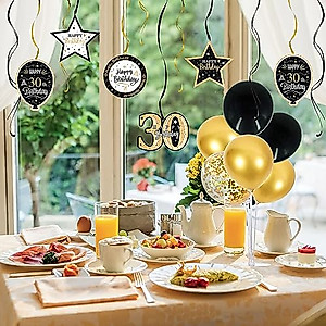 Nelbiirth Happy 30th Birthday Party Decorations Set,30th Birthday Gold Swirls Streamers with Gold Table Ballon Stand Kit,Cheers to Thirty Years Old Bday Party Decorations.
