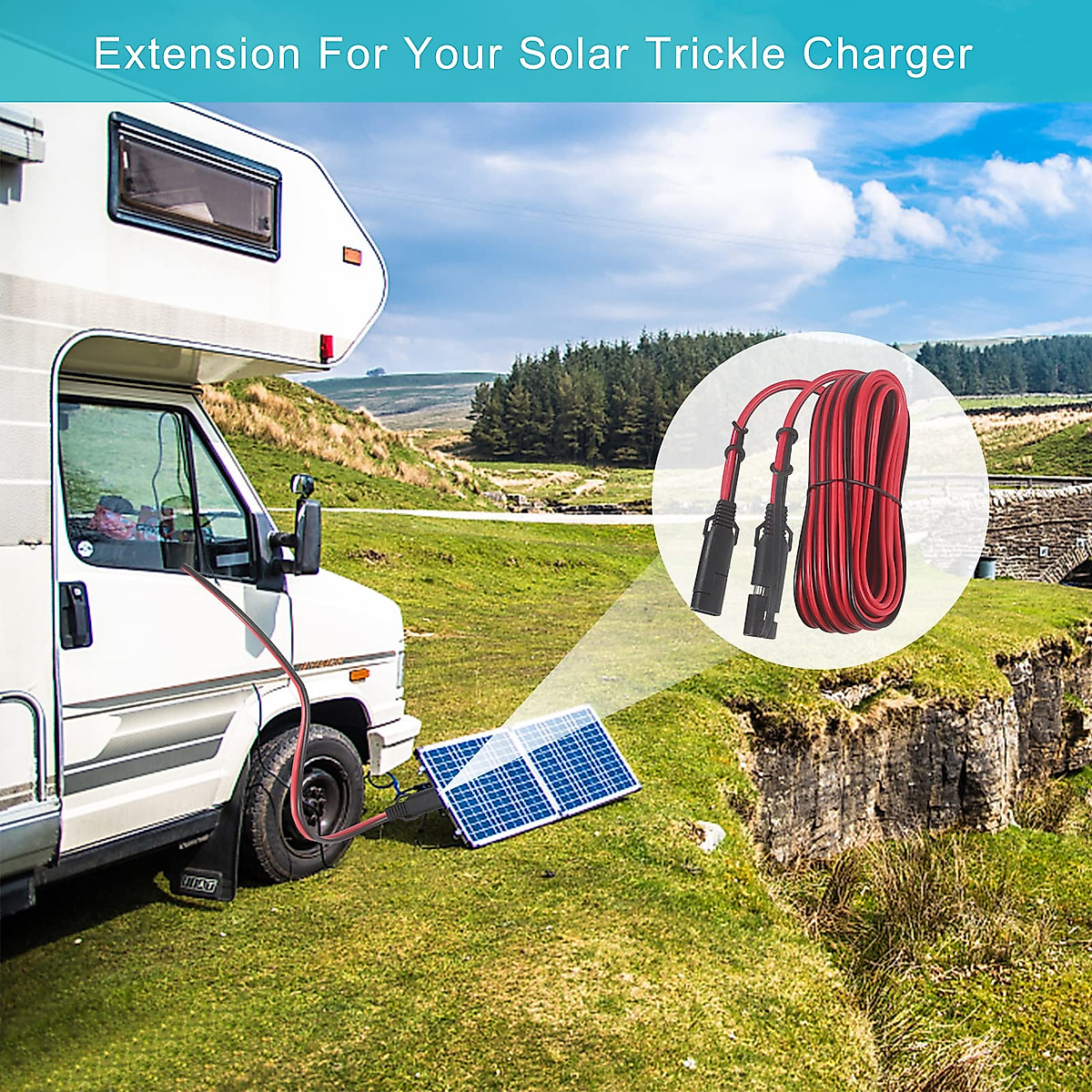 SAE to SAE Extension Cable 16AWG - 25FT SAE Cable Battery Charger Extension Cord Heavy Duty 16AWG Quick Disconnect SAE 2Pin Connector with SAE Polarity Reverse Adapter for Solar Panel Trickle Charger