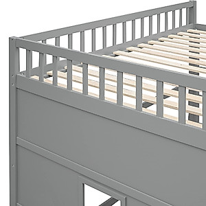 Harper & Bright Designs Full Size House Loft Bed for Kids, Wood Full Loft Bed with Door and Windows House Design, Playhouse Bed Full with Underbed Space for Girls Boys Bedroom, Grey