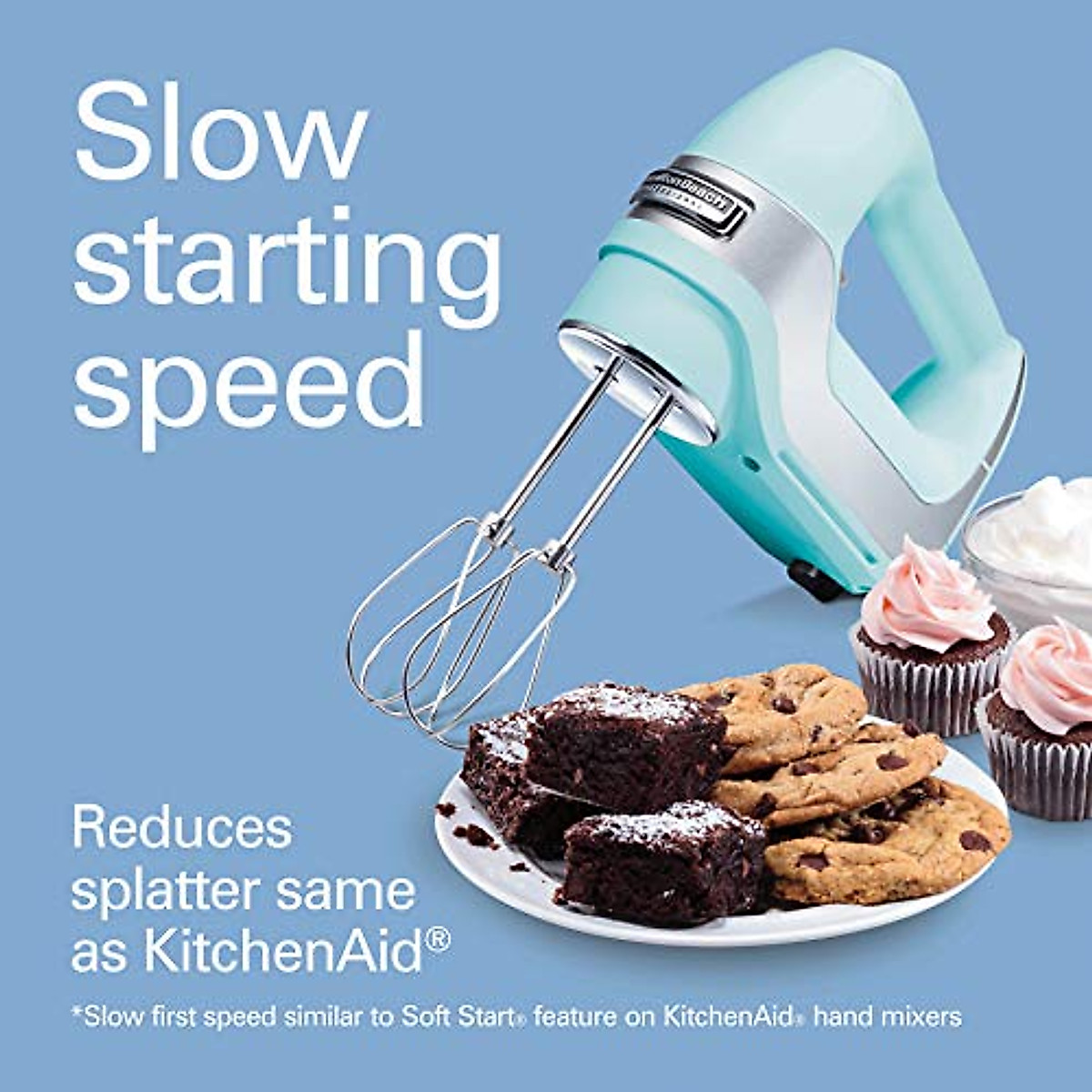 Hamilton Beach Professional 5-Speed Electric Hand Mixer with Snap-On Storage Case, QuickBurst, Stainless Steel Twisted Wire Beaters and Whisk, Mint (62658)