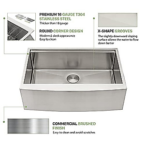 33"x22"x10" Inch Farmhouse Kitchen Sink Beslend Stainless Steel Apron Front 16 Gauge Single Ledge Workstation Farm Sink With Accessories