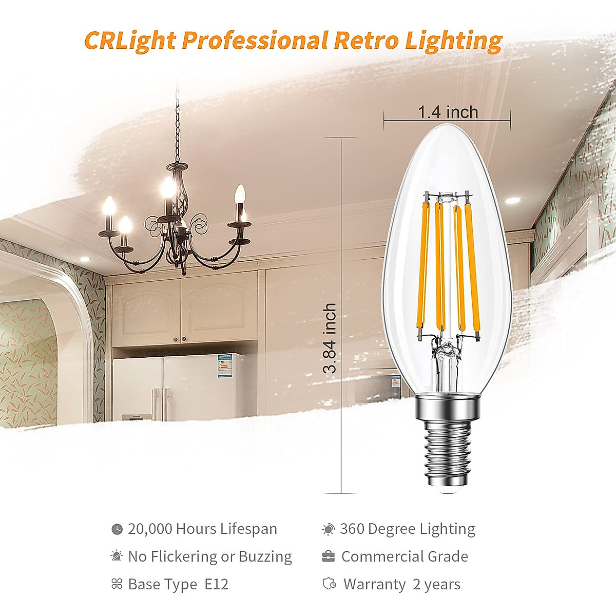 Qingmiao B11 E12 LED Candelabra Bulbs Dimmable 4W(40 Watt Equivalent), Chandelier Light Bulbs 400lm, 3000K Soft White, Ceiling Fan Bulbs for Candle Light, Home Decor, Wall Lamps, Table Lamps, 12 Pack