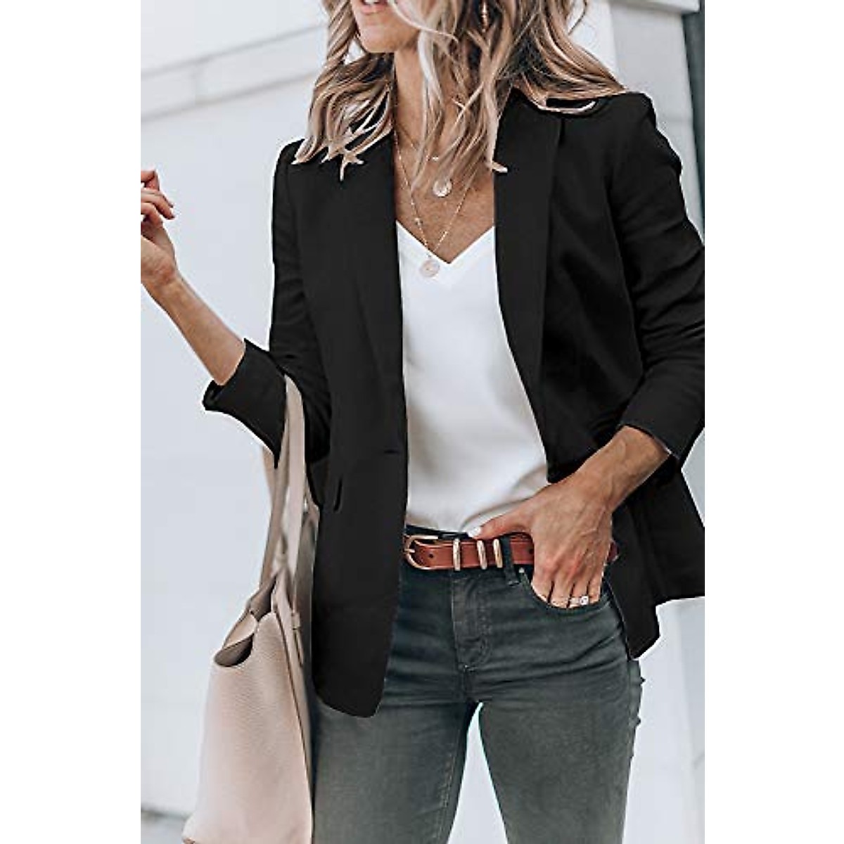 Cicy Bell Womens Casual Blazers Open Front Long Sleeve Work Office Jackets Blazer(Black,Large)