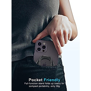 【2023 Upgraded】 Mag Safe Phone Ring Holder, SUPERONE Adjustable Magnetic Kickstand & Removable Phone Grip Compatible with Wireless Charging Only for iPhone 15 & 14 & 13 & 12 Series - Black