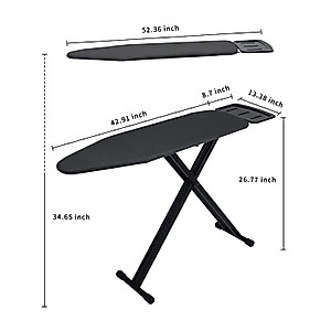Duwee 13"x43" Ironing Board with Heat Resistant Cover and Thicken Felt Pad, Ironing Boards with Silicone Steam Iron Rest, Heavy Sturdy T-Legs,Black