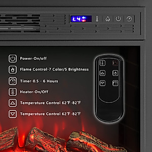 ARLIME 25 Inch Electric Fireplace Inserts in-Wall Recessed and Freestanding Fireplace Heater, 1400W Electric Room Heater Indoor with 3D Adjustable Flame, Remote Control, Thermostat, and Timer