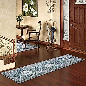 DECOMALL Runner Rug for Hallway Kitchen, Washable Long Rugs Green Multi, Bohemian Vintage Foldable Carpet for Entryway Entrance, 2'6"x9'