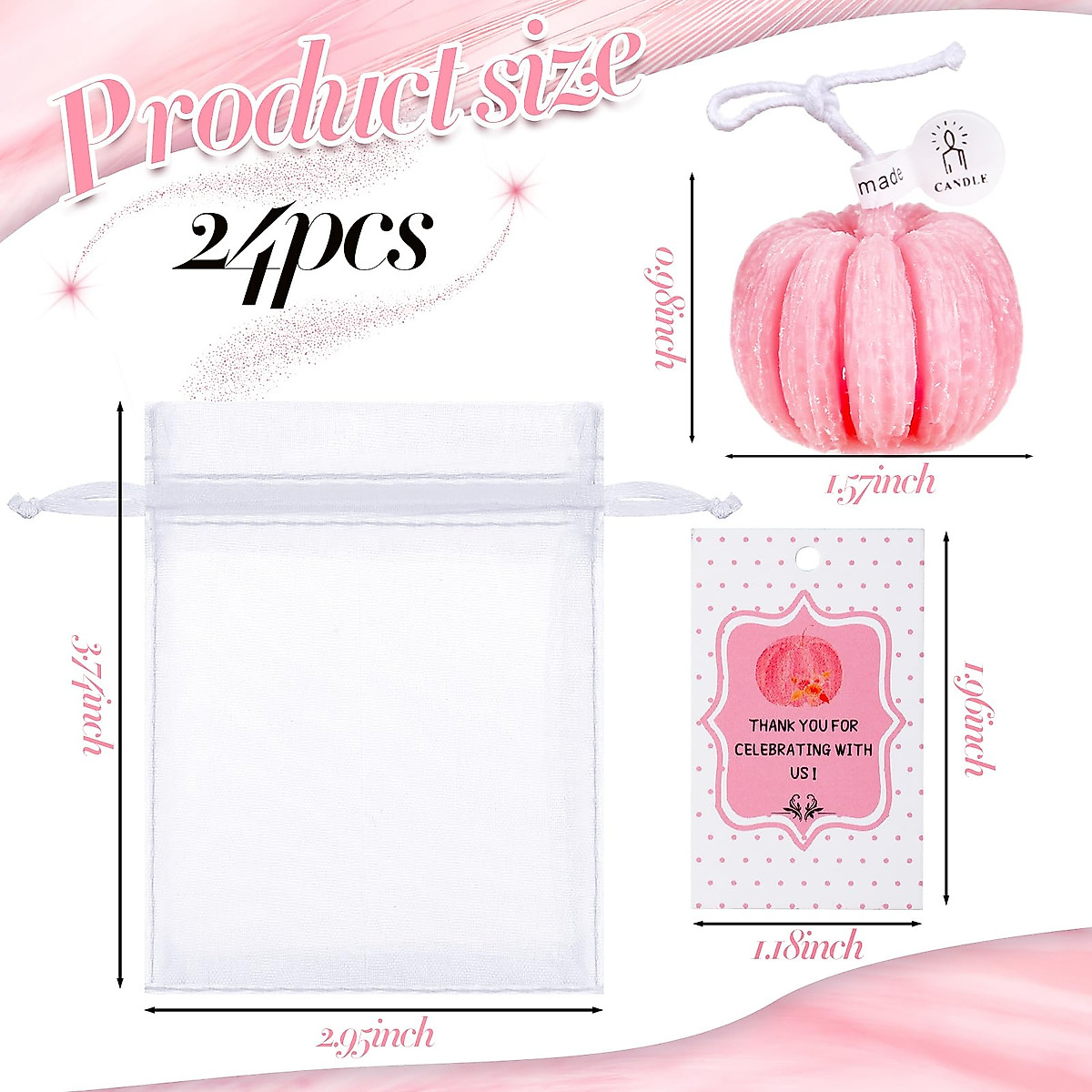 Treela 24 Sets Pumpkin Candles Fall Baby Shower Party Favors for Guests Little Pumpkin Shape Tealight Candle for Thanksgiving Autumn Baby Shower Wedding Birthday Thank You Return Gifts(Pink)