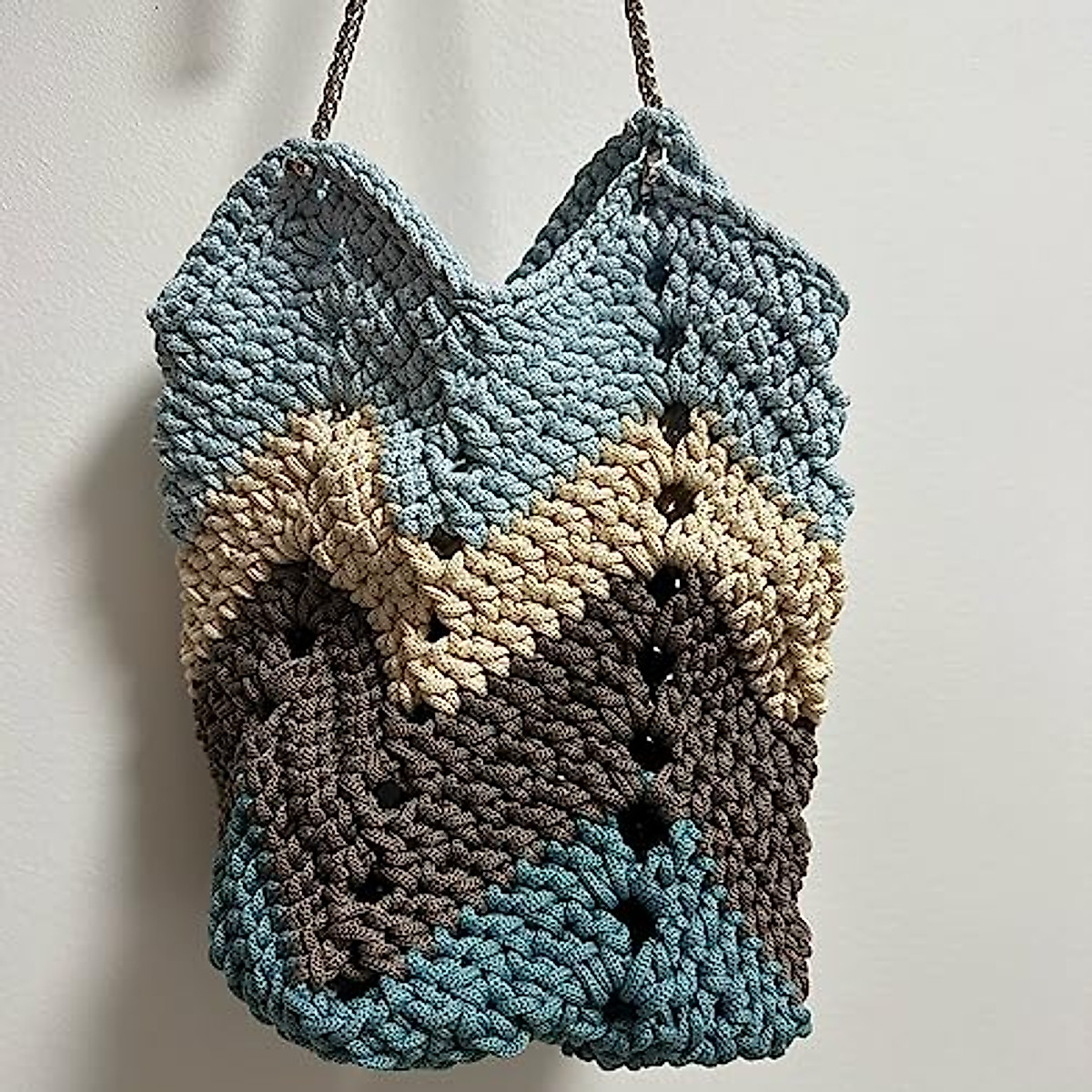 Light Blue Braided Cotton Cord Crochet Bag Yarn Hollow Knitted Crochet Yarns Round Rope Yarns 100g